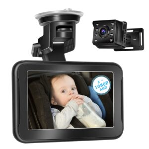 gootus baby car camera mirror - real 1080p car baby camera with 5" ahd monitor night vision, car mirror baby rear facing seat, wide view car back seat camera for newborns infants kids toddlers