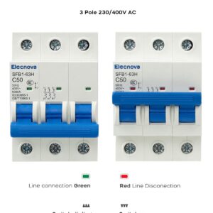 Elecnova 6-63A Miniature Circuit Breaker, AC 3 Pole 400V, DIN Rail Mounted 50 amp Breaker, Thermal Magnetic Trip, 110V / 120V Available, Overload, Short-Circuit Protection