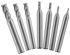 aracombie 7pcs straight end mill cutter set, 4-flute drill bit cnc milling bit set, square nose hss end mill metric metal router bit set for wood aluminum steel (1.5mm 2mm 2.5mm 3mm 4mm 5mm 6mm)