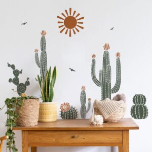 Mfault Boho Cactus Botanical Wall Decals Stickers, Bohemian Cacti Green Plant Sun Nursery Decorations Kids Bedroom Art, Neutral Toddlers Room Classroom Playroom Decor