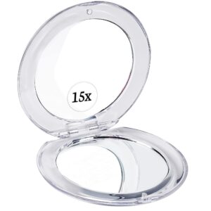 mirrorvana small compact 15x magnifying mirror for travel - handheld, foldable & very lightweight - mini pocket-sized magnified mirror for purse - round 3.3” diameter