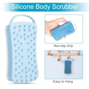 2 Pack Silicone Body Scrubber, 2 in 1 Shower and Scalp Massager Shampoo Brush, Soft Silicone Loofah for Sensitive Skin, Double-Sided Body Brush, Lathers Well, Gentle Exfoliating (Blue,Black)