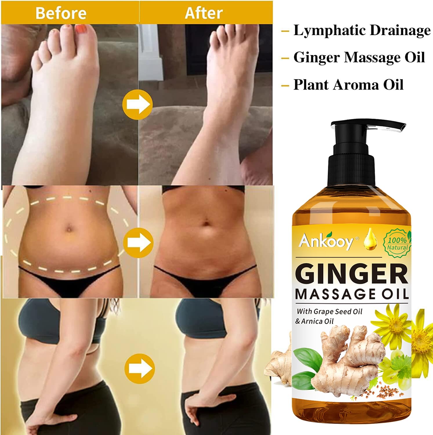 3 Pack Massage Oil for Massage Therapy,Sore Muscle Arnica Oil & Lavender Oil Massage Oil for Date Night & Ginger Oil Lymphatic Drainage & Massage Ball-Relaxing Massage Christmas Gifts for Men Women