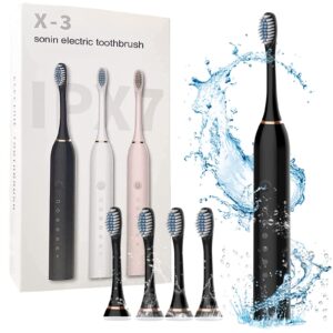 yevheniys sonic electric toothbrushes usb rechargeable ultrasonic tooth brush with 4 brush heads 6 cleaning modes and smart timer ipx7 waterproof cleaning toothbrushes for adults and kids (black)