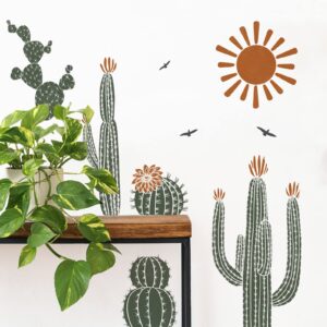 Mfault Boho Cactus Botanical Wall Decals Stickers, Bohemian Cacti Green Plant Sun Nursery Decorations Kids Bedroom Art, Neutral Toddlers Room Classroom Playroom Decor