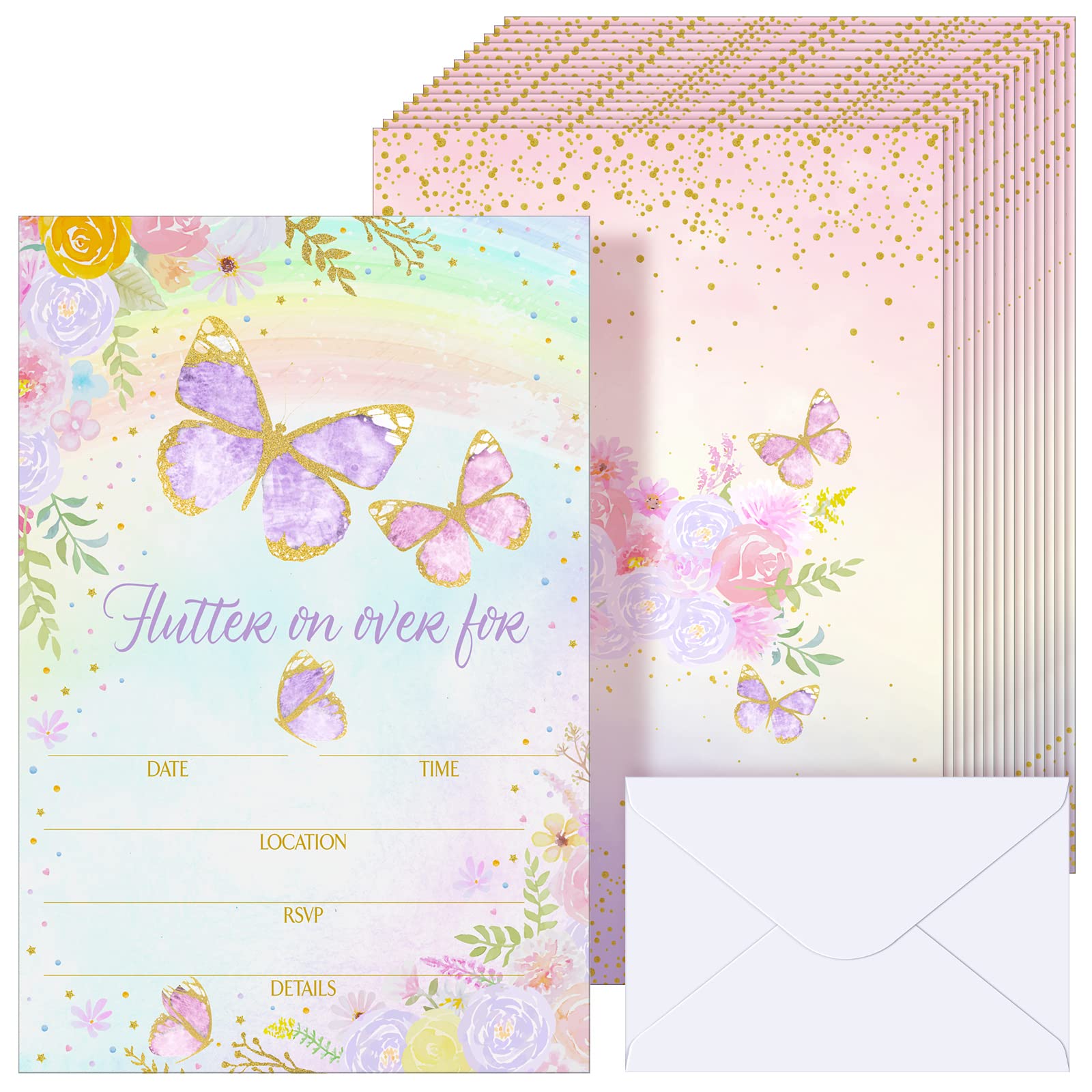 36 Pack Butterfly Baby Shower Invitations with Envelopes Flutter On Over For Butterfly Invitations Personalized Butterfly Birthday Invitations for Girls Baby Shower Birthday Party (Butterfly Style)