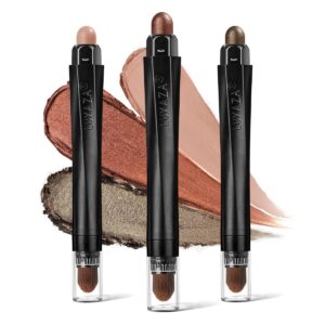 luxaza 3pcs brown pink eyeshadow and eyeliner pen set,shimmer neutral cream eyeshadow stick crayon,waterproof long lasting eye highlighter stick,eye brightener stick makeup sets