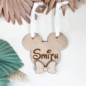 Disney Inspired Personalized Stroller Name Tag - Mickey & Minnie Mouse Customized Engraved Sign