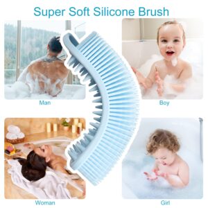 2 Pack Silicone Body Scrubber, 2 in 1 Shower and Scalp Massager Shampoo Brush, Soft Silicone Loofah for Sensitive Skin, Double-Sided Body Brush, Lathers Well, Gentle Exfoliating (Blue,Black)