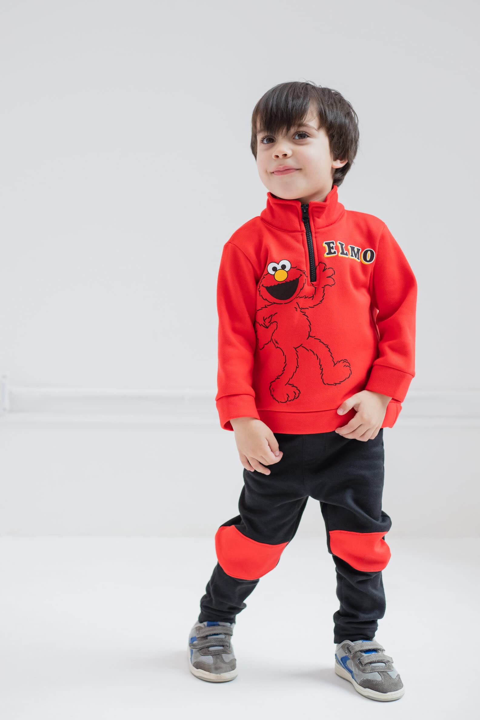 Sesame Street Elmo Infant Baby Boys Fleece Half Zip Sweatshirt and Pants Set red/black 18 Months