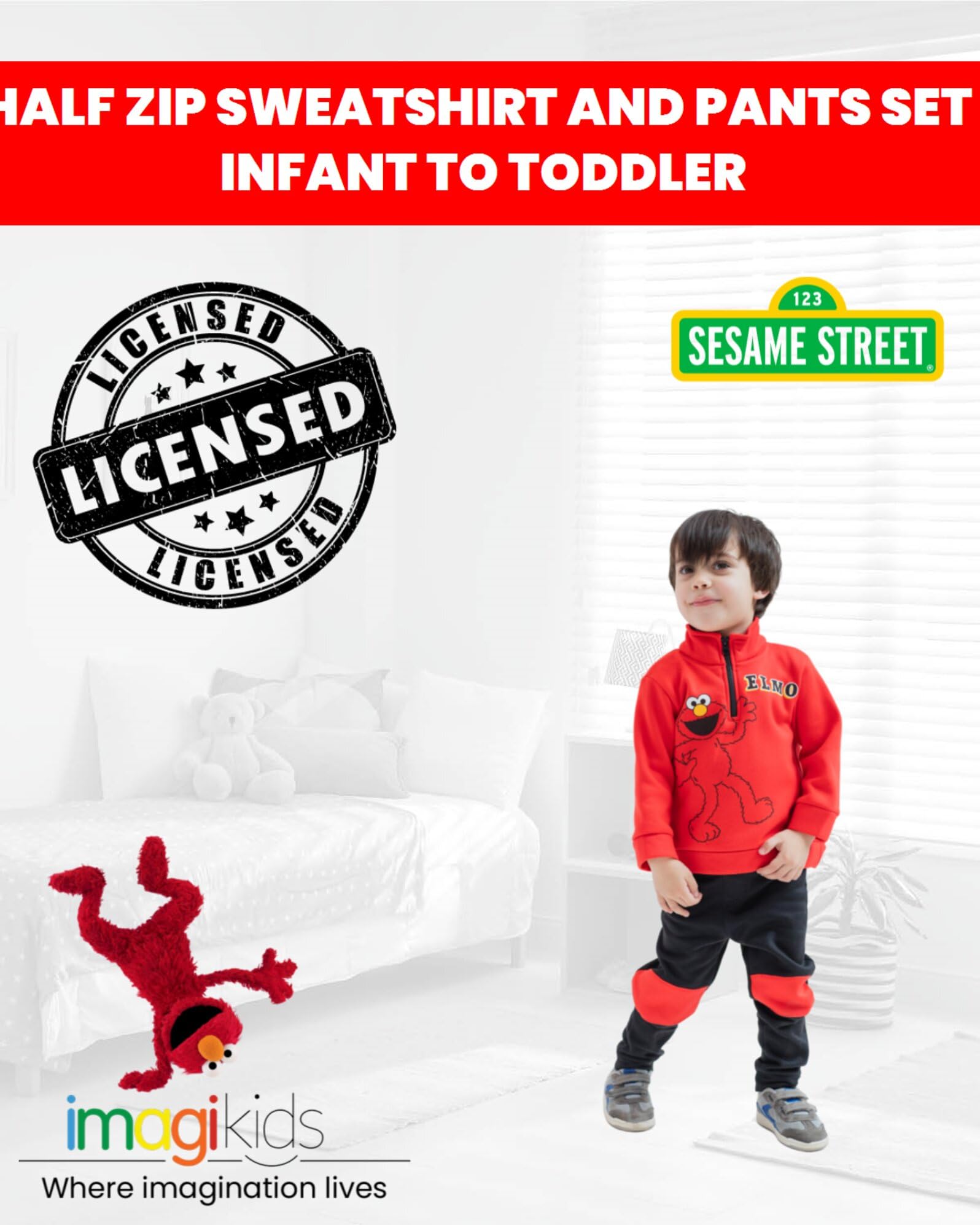 Sesame Street Elmo Infant Baby Boys Fleece Half Zip Sweatshirt and Pants Set red/black 18 Months