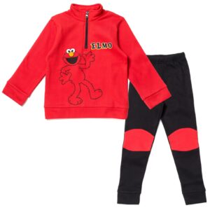 sesame street elmo infant baby boys fleece half zip sweatshirt and pants set red/black 18 months