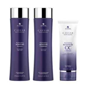 alterna caviar anti-aging replenishing moisture shampoo, conditioner, cc cream regimen starter set | protects, restores & hydrates | sulfate free