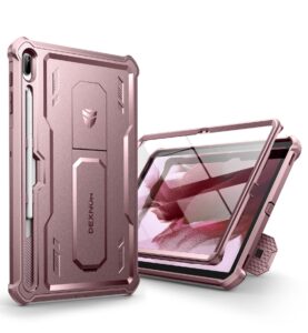 dexnor case for samsung galaxy tab s8+ plus(2022)/galaxy tab s7+ plus (2020) 12.4 inch, [built in screen protector & kickstand] with pen holder heavy duty shockproof full body protective cover-pink