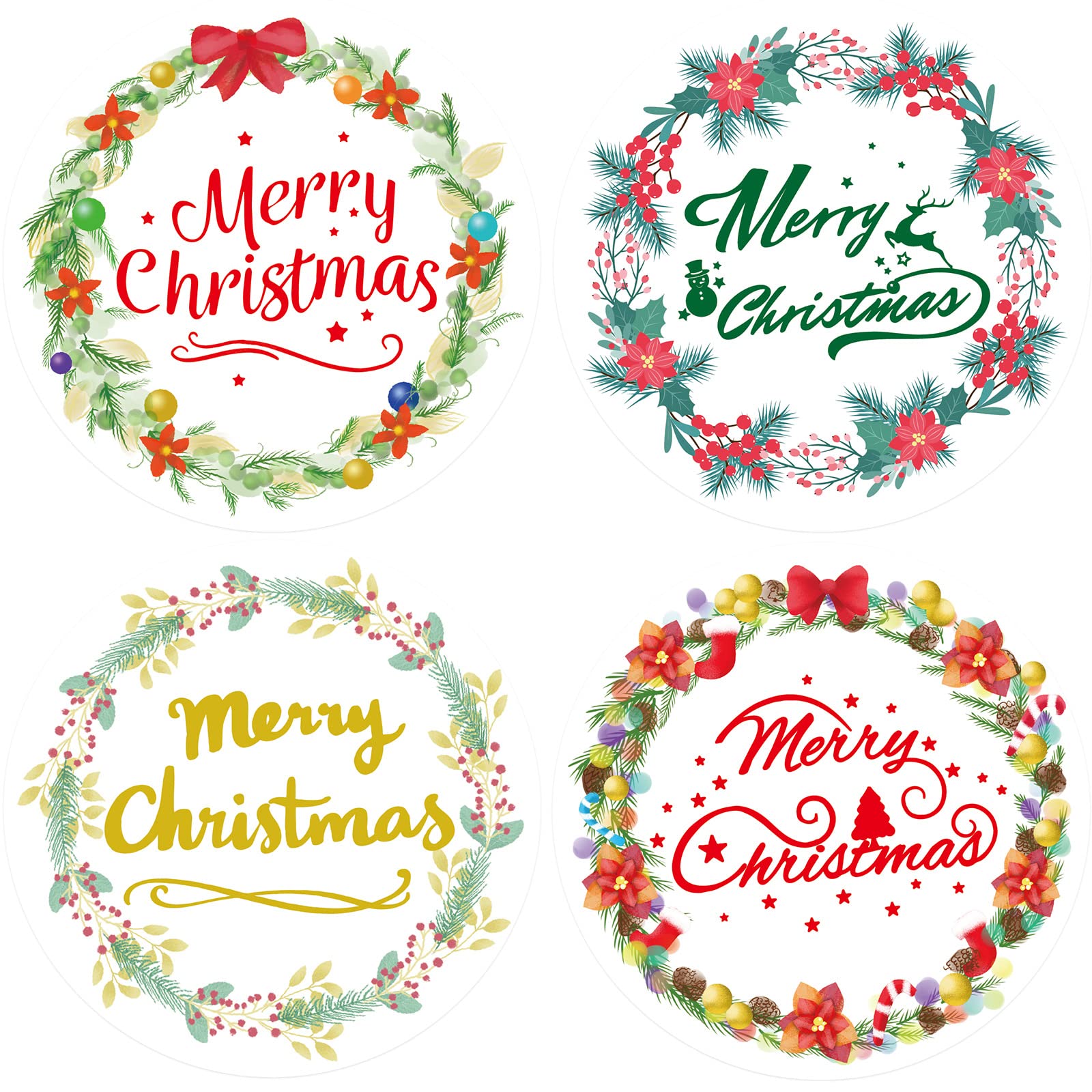 Merry Christmas Thank You Stickers Wreath Holiday Stickers for Envelope Seals 100Pcs