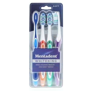 gurunanda mentadent manual toothbrush for adults & kids - extra cleaning with soft bristles for white teeth family 4 count(pack of 1)