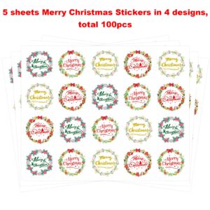 Merry Christmas Thank You Stickers Wreath Holiday Stickers for Envelope Seals 100Pcs