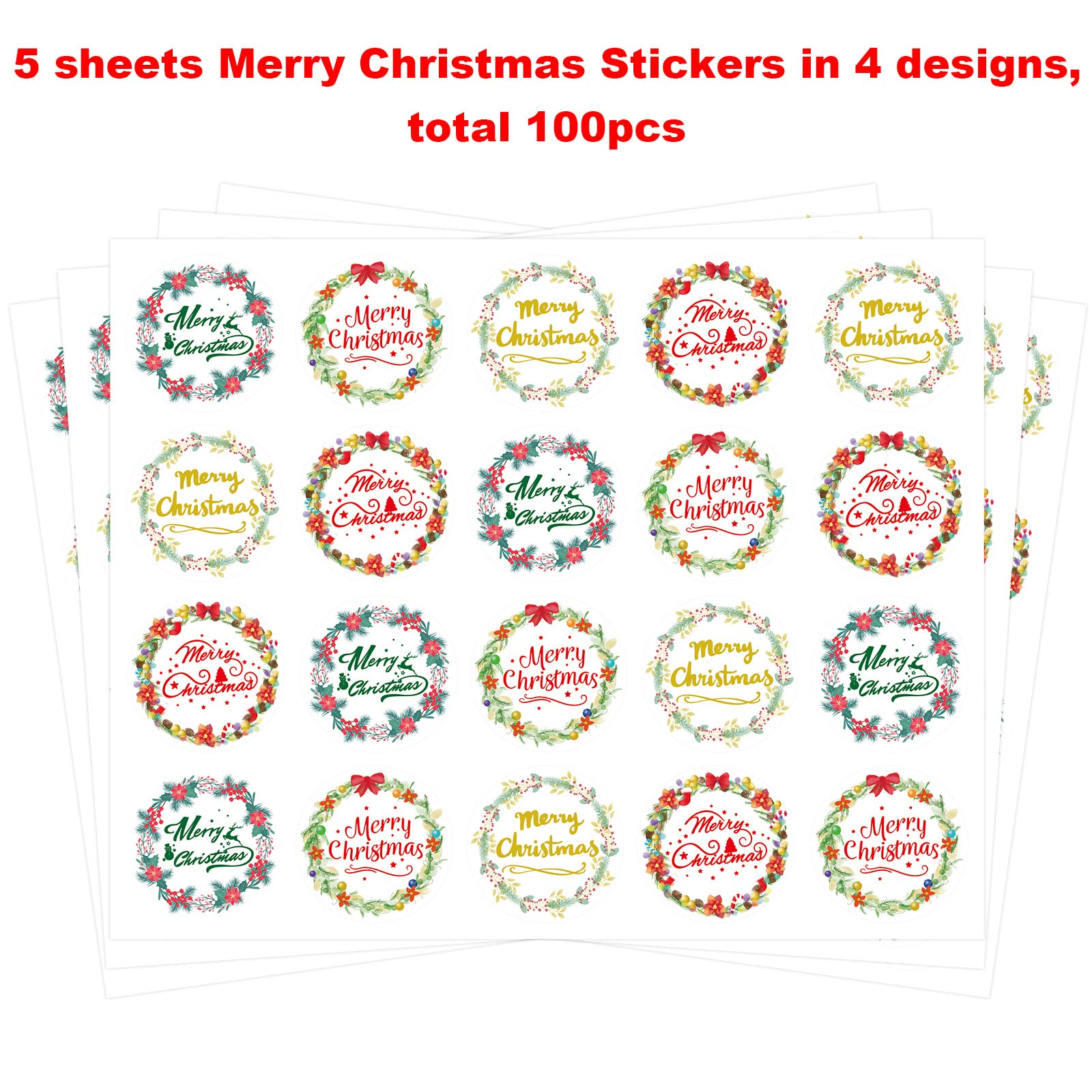 Merry Christmas Thank You Stickers Wreath Holiday Stickers for Envelope Seals 100Pcs