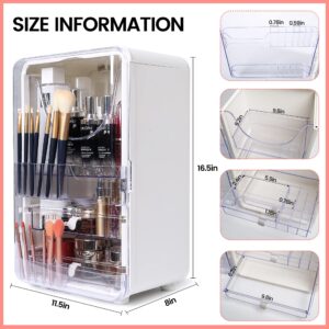 PEAKXCAN Large Double-Door Makeup Organizer with Drawers - Dustproof & Waterproof Cosmetic Storage for Women