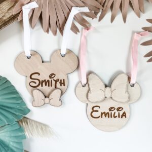 disney inspired personalized stroller name tag - mickey & minnie mouse customized engraved sign