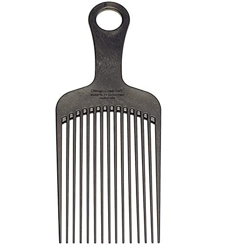 Chicago Comb Model 11 Carbon Fiber, Large Hair Pick, Anti-Static, 7.5 Inches (19 cm), Made in USA