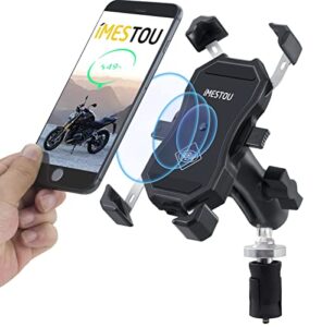 imestou motorcycle fork stem wireless qi/usb phone mount charger with 1" ball for 0.47"-1.18" diameter fits for kawasaki, ducati, honda, bmw motorcycles quick charge for 3.5"-6.8" smartphones