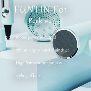 FUNTIN Hair Dryer Blow Dryer with Diffuser Brush Comb 1800W Full Accessories for Women Professional Tifunny Blue