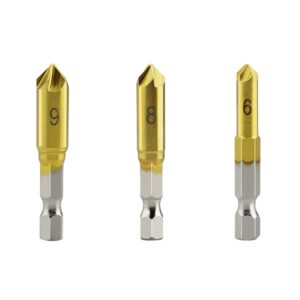 countersink drill bit set 3 pcs 5 flute counter sinker drill bits tools hss 1/4" hex shank for wood metal quick change 6mm 8mm 9mm(small)