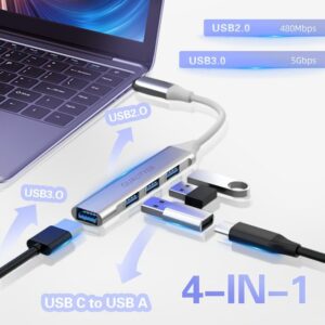 USB-c Hub, USB 3.0 hub QUAUTYER 4 in 1 USB Port Extender USB Splitter for Laptop, USB hub for MacBook Pro/Air and More Devices