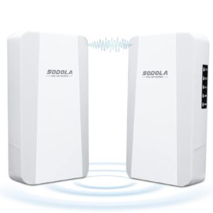 sodola wifi bridge 300mbps, 2.4g outdoor cpe point to point 1km long range access with 12dbi high gain antenna,2 rj45 lan ethernet port,24v poe power, ip65 waterproof wireless bridge 2 packs