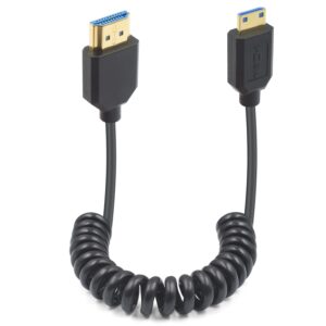 duttek 8k hdmi to mini hdmi coiled cable, mini hdmi to hdmi 2.1 version cable, 48gbps ultra thin hdmi male to mini hdmi male cable for cameras, dslrs, camcorders 1ft- 4ft