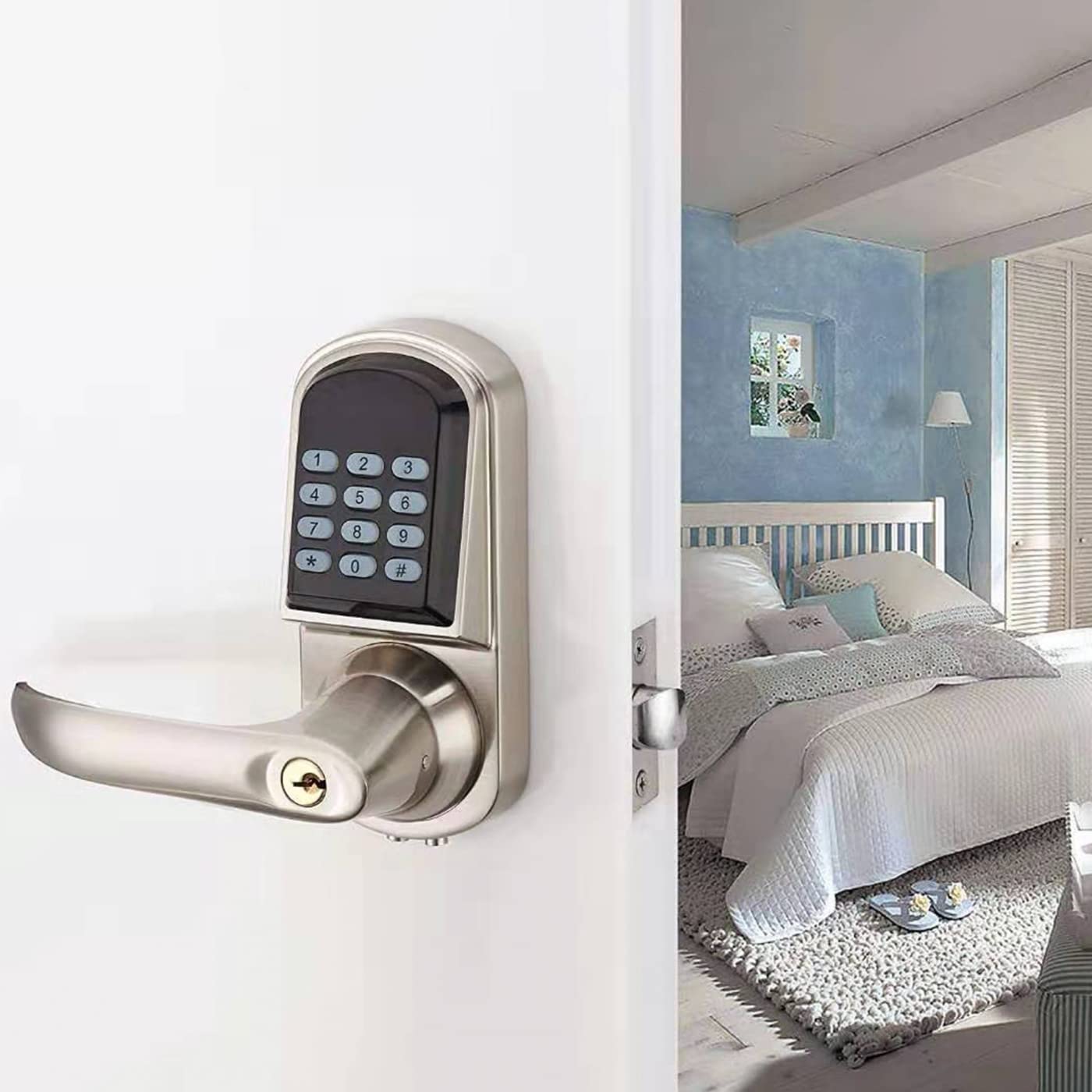 Keypad Door Lock with Left Handle, Auto-Lock Door Locks with Keypads & FOB Cards, Keyless Entry Door Lock with Handle，Electronic Door Lock, Digital Door Lock for Front Door