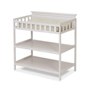 sorelle furniture farmhouse white changing table and changing pad, dressing and diaper changing table for baby room, nursery furniture for infant-weathered white