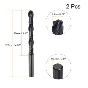 uxcell 6542 High Speed Steel Straight Shank Twist Jobber Drill Bit, Fully Ground Black Oxide Drill Bits 9.4mm Drill Diameter 125mm Total Length 2 Pcs