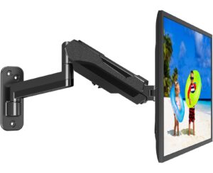 mountup single monitor wall mount for max 32 inch computer screen, fully adjustable gas spring monitor arm, wall mounted monitor holder support 2.2-17.6lbs display, vesa bracket fit 75x75mm, 100x100mm