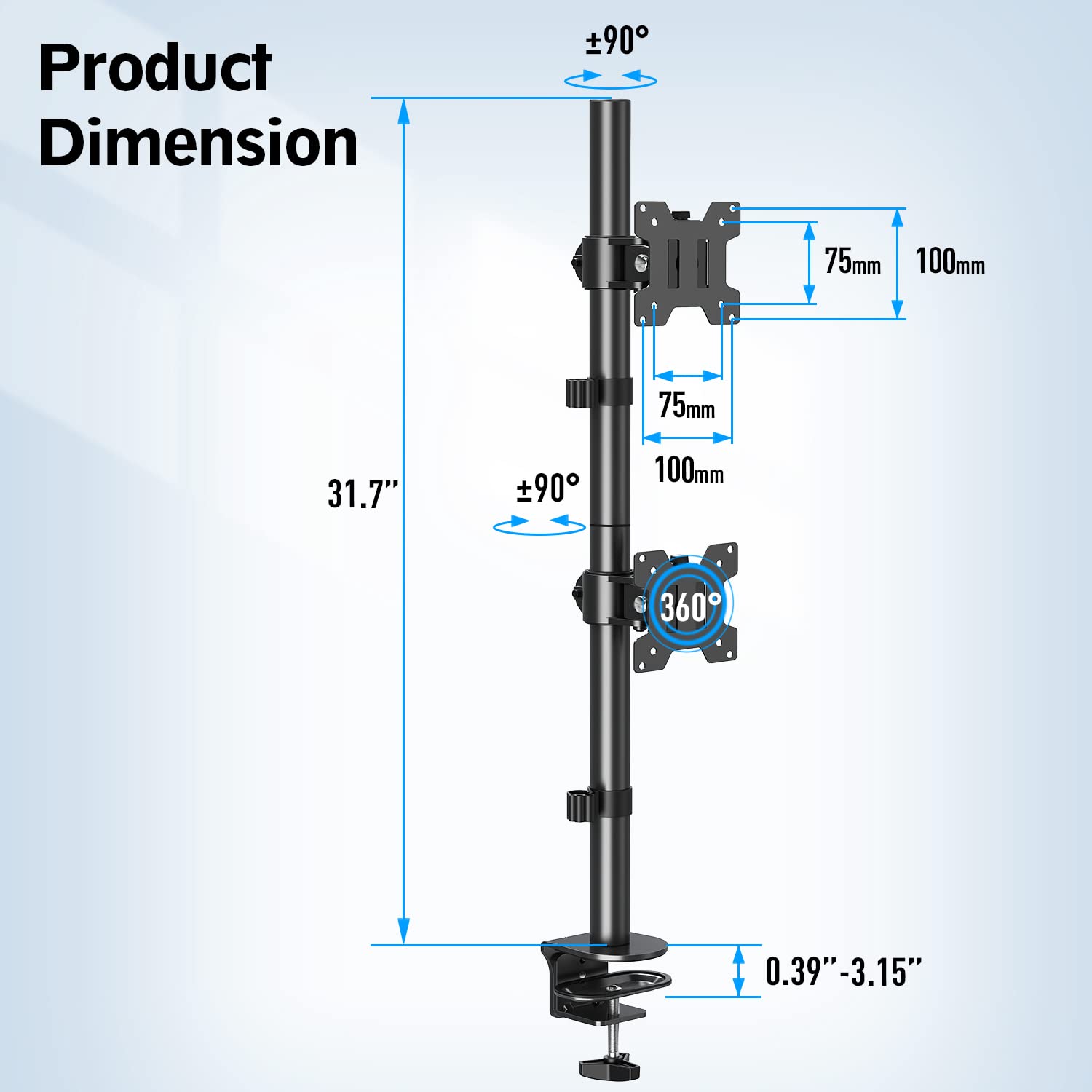 MOUNTUP Dual Monitor Stand, Vertical Monitor Mount for 2 Max 32 inch Stack Screen Monitors, Height Adjustable, Swivel, Tilt Monitor Desk Mount with C Clamp Grommet Base, MU3004