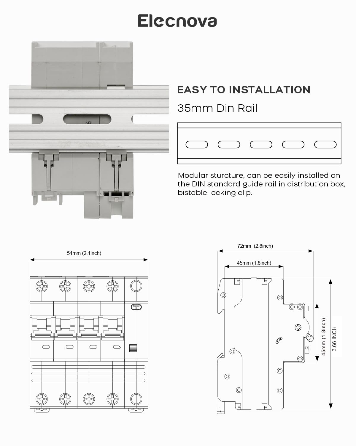 Elecnova 6-63A Miniature Circuit Breaker, 1Pole+N AC 20 Amp 230V, DIN Rail Mounted, Circuit Leakage, Overload, Short-Circuit Protection, 110V / 120V Available