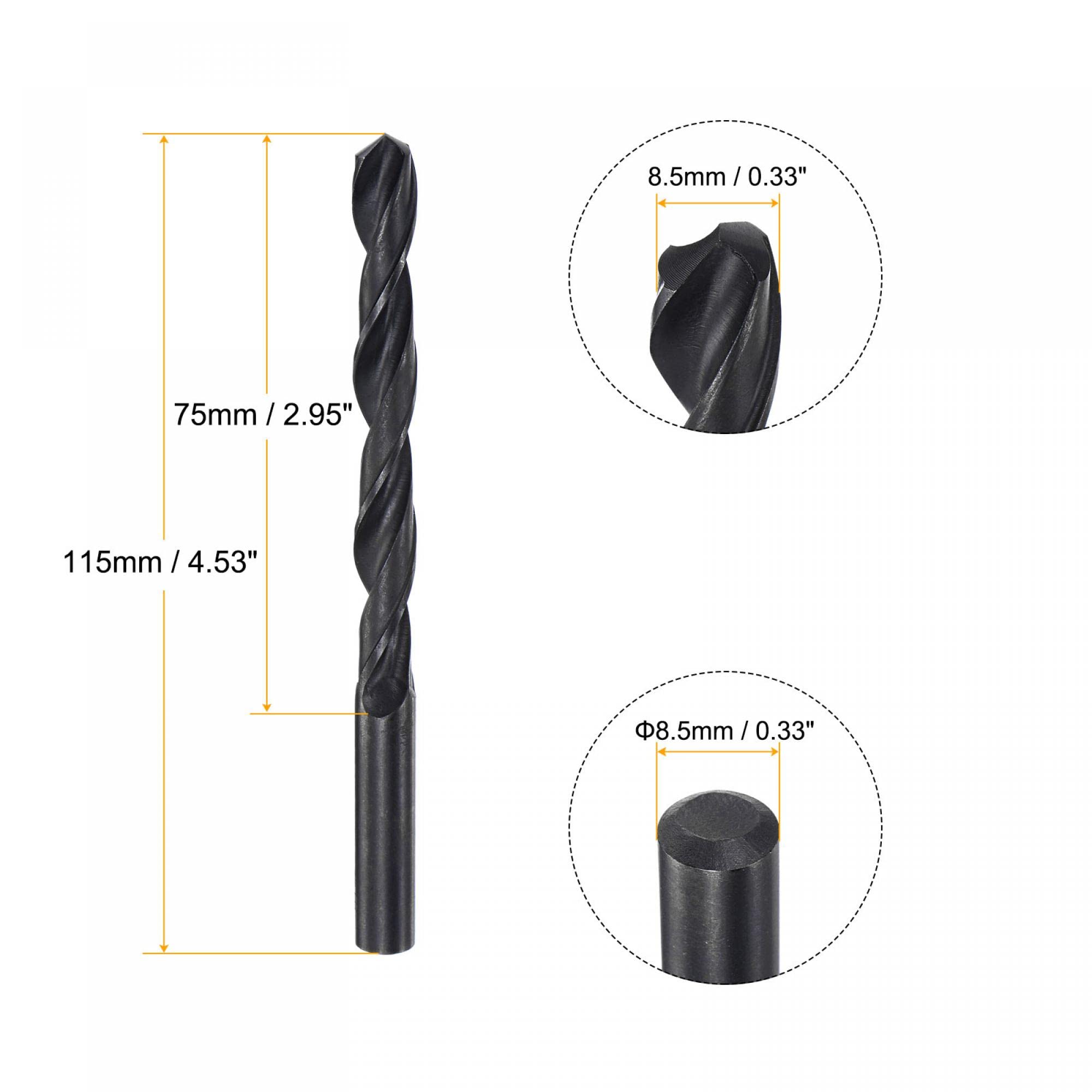 uxcell 6542 High Speed Steel Straight Shank Twist Jobber Drill Bit, Fully Ground Black Oxide Drill Bits 8.5mm Drill Diameter 115mm Total Length 1 Pcs