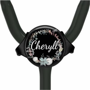 personalized stethoscope name tag - flower wreath adjustable id label - you choose custom fonts, design size and decorative frame - floral nurse, doctor gift