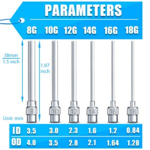 Dispensing Needle 1.97inch Stainless Steel Blunt Tip Needle Set Luer Lock Luer Slip Adapter Tips 8Ga, 10Ga, 12Ga, 14Ga, 16Ga, 18Ga-12Pcs