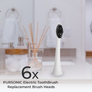 Pursonic Replacement Toothbrush Heads Charcoal Infused Bristles Compatible with Sonicare Electric Toothbrush 6 Pack