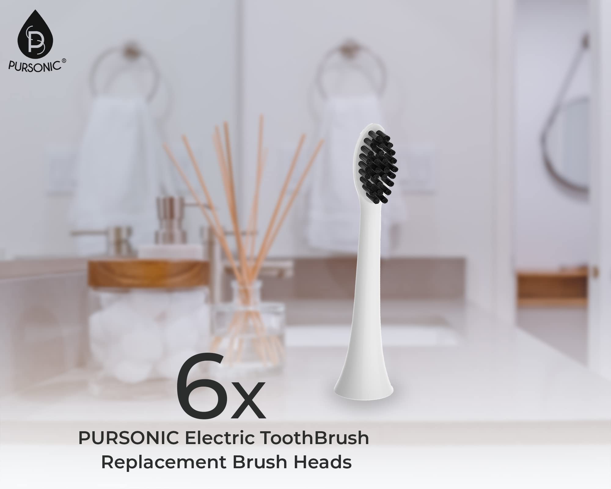 Pursonic Replacement Toothbrush Heads Charcoal Infused Bristles Compatible with Sonicare Electric Toothbrush 6 Pack