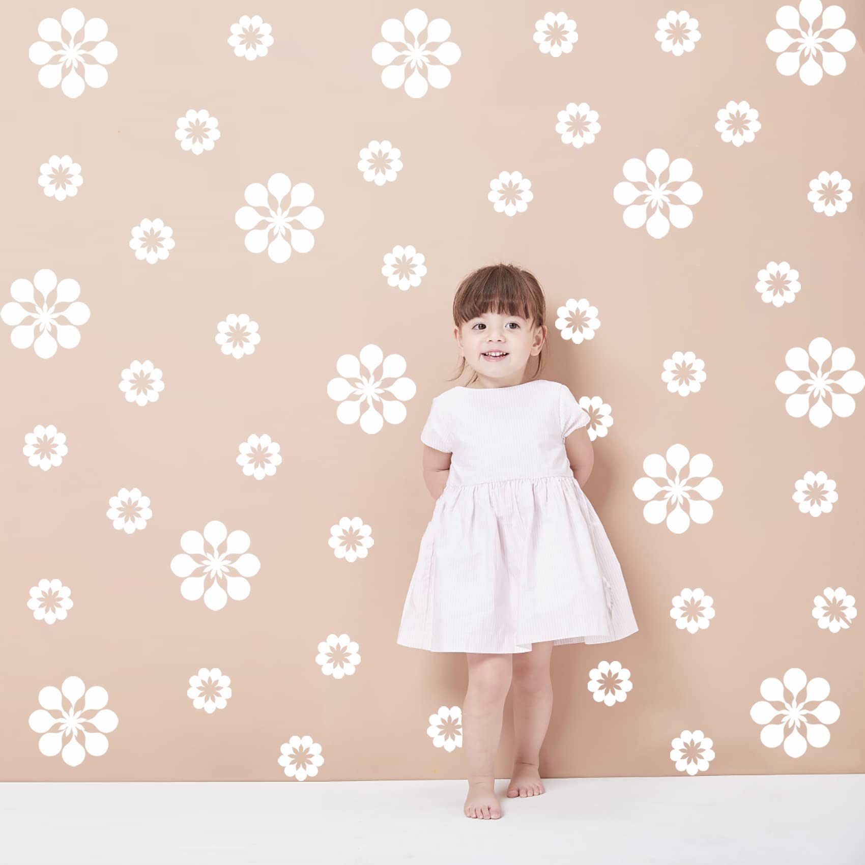 200Pcs Daisy Wall Decals Peel and Stick White Daisy Stickers Flower Wall Stickers Daisy Flower Wallpaper Window Clings Polka Dots Art Murals Wall Decal for Kids Baby Girls Bedroom Living Room Decor