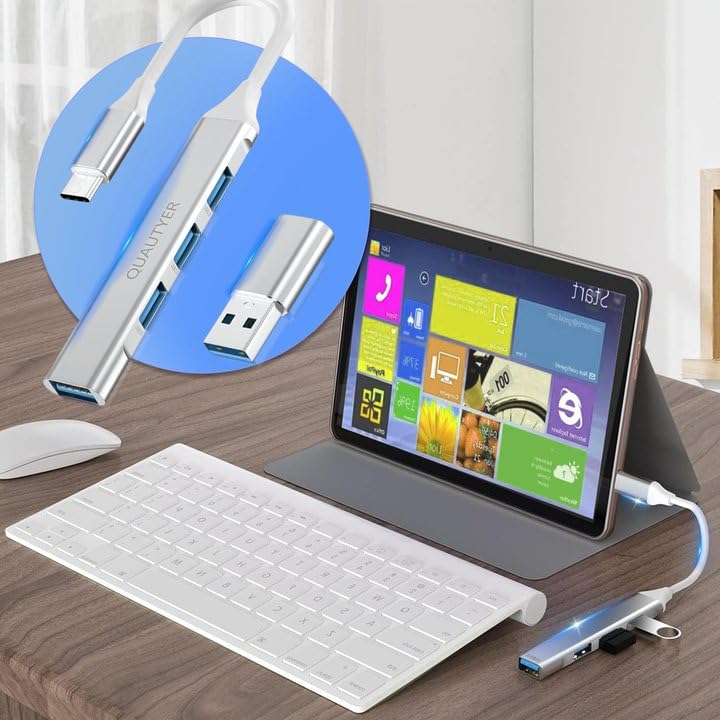 USB-c Hub, USB 3.0 hub QUAUTYER 4 in 1 USB Port Extender USB Splitter for Laptop, USB hub for MacBook Pro/Air and More Devices