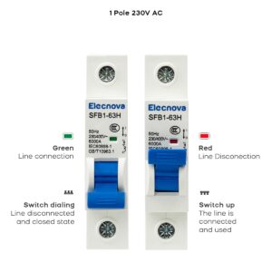 Elecnova 6-63A AC Miniature Circuit Breaker, 1 Pole 32 Amp 230V, DIN Rail Mounted Circuit Breakers, Overload, Short-Circuit Tripping, MCB, 110V / 120V Available