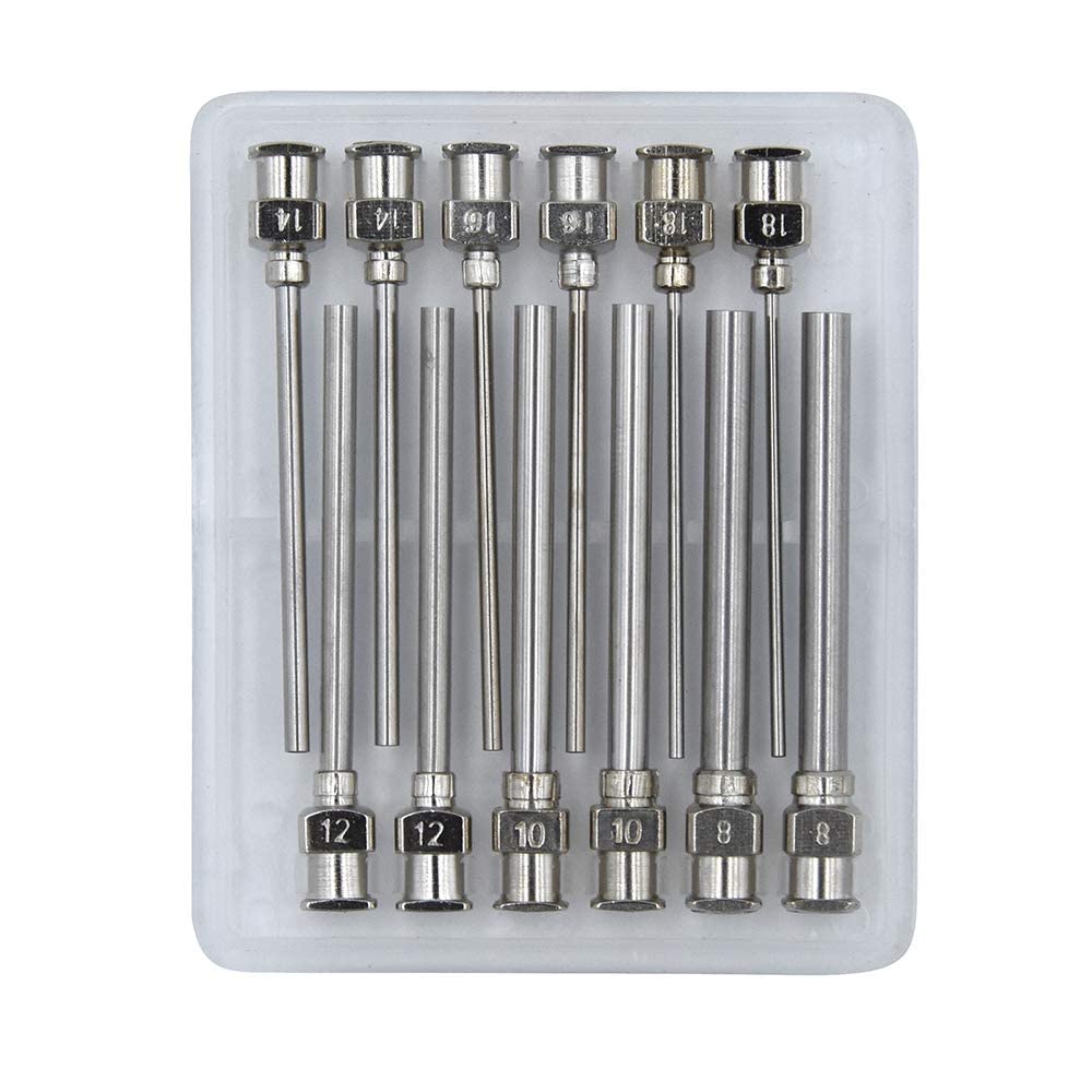 Dispensing Needle 1.97inch Stainless Steel Blunt Tip Needle Set Luer Lock Luer Slip Adapter Tips 8Ga, 10Ga, 12Ga, 14Ga, 16Ga, 18Ga-12Pcs