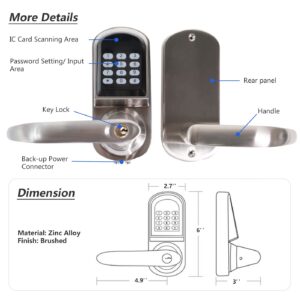 Keypad Door Lock with Left Handle, Auto-Lock Door Locks with Keypads & FOB Cards, Keyless Entry Door Lock with Handle，Electronic Door Lock, Digital Door Lock for Front Door