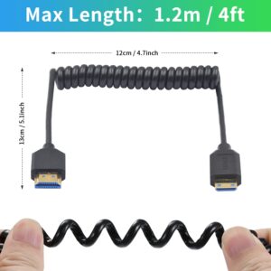 Duttek 8K HDMI to Mini HDMI Coiled Cable, Mini HDMI to HDMI 2.1 Version Cable, 48Gbps Ultra Thin HDMI Male to Mini HDMI Male Cable for Cameras, DSLRs, Camcorders 1FT- 4FT