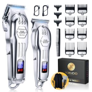 professional cordless hair clippers for men, trimmers set and barber clippers for haircut, beard trimmer kit with lcd display, grooming set, rechargeable hair cutting machine for family