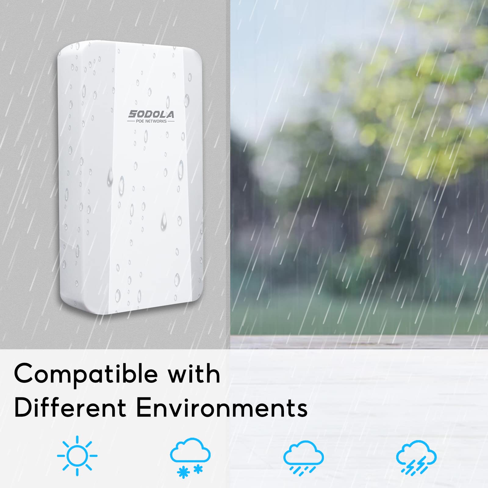 SODOLA WiFi Bridge 300Mbps, 2.4G Outdoor CPE Point to Point 1KM Long Range Access with 12DBi High Gain Antenna,2 RJ45 LAN Ethernet Port,24V PoE Power, IP65 Waterproof Wireless Bridge 2 Packs